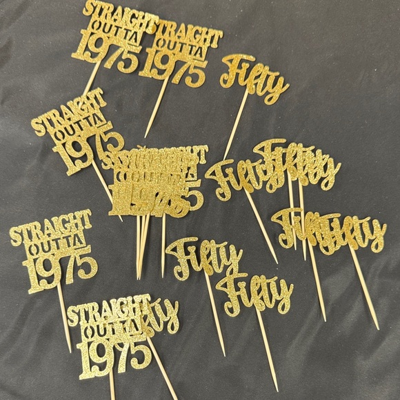 50 Sticks | Party Supplies | 8 Count Gold Glitter 1975 Party Cupcake ...